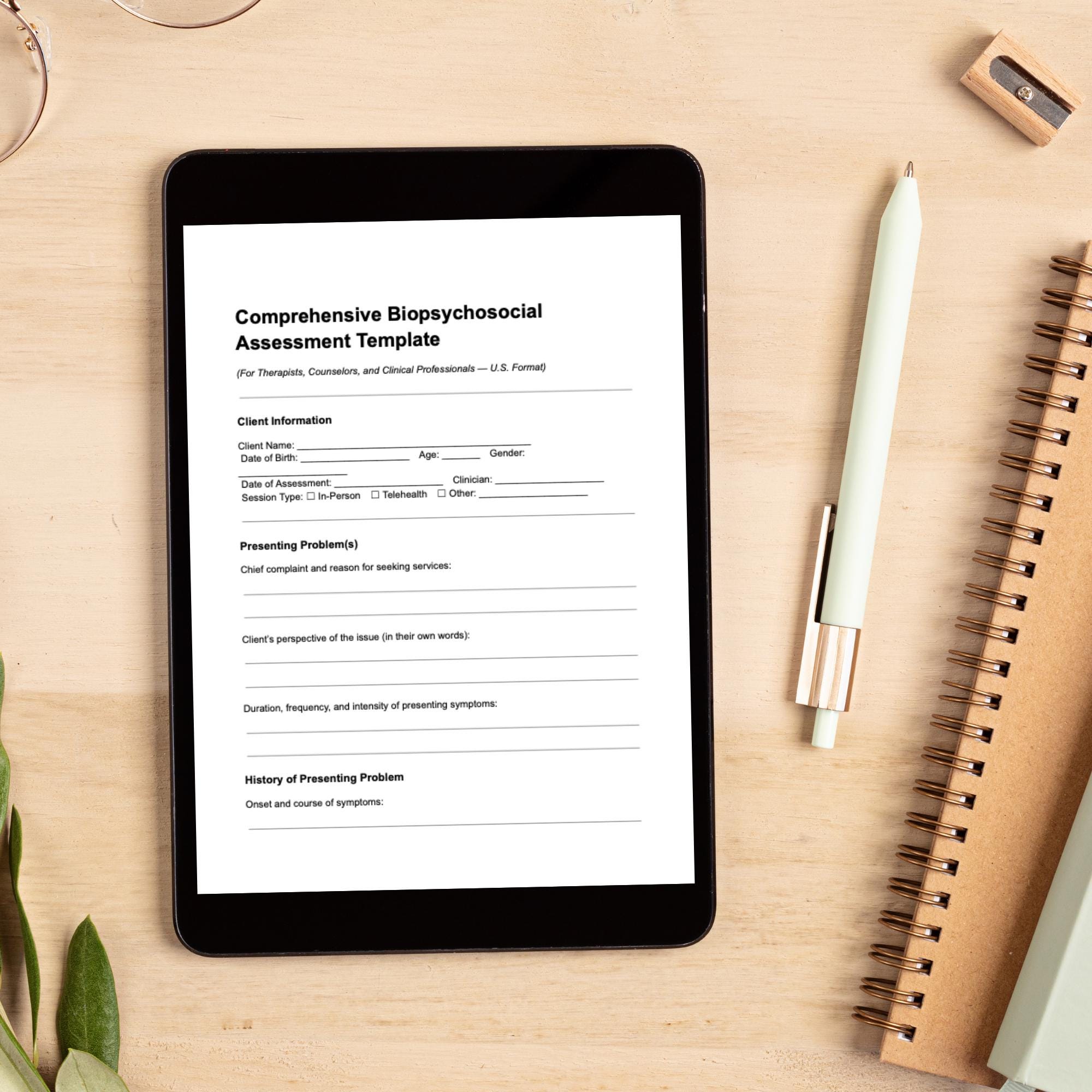 Biopsychosocial Assessment Template Therapist Tool CBT Editable PDF ...