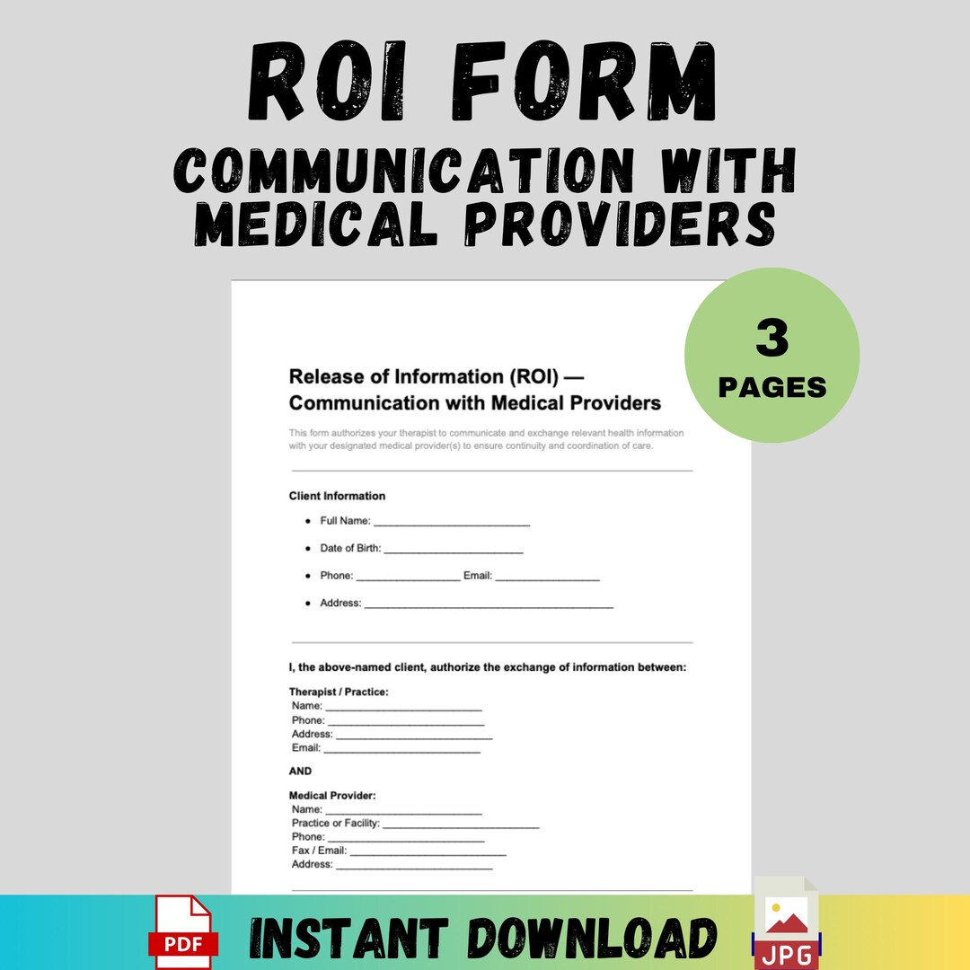 Release of Information Medical Providers ROI Form Therapist Tool ...