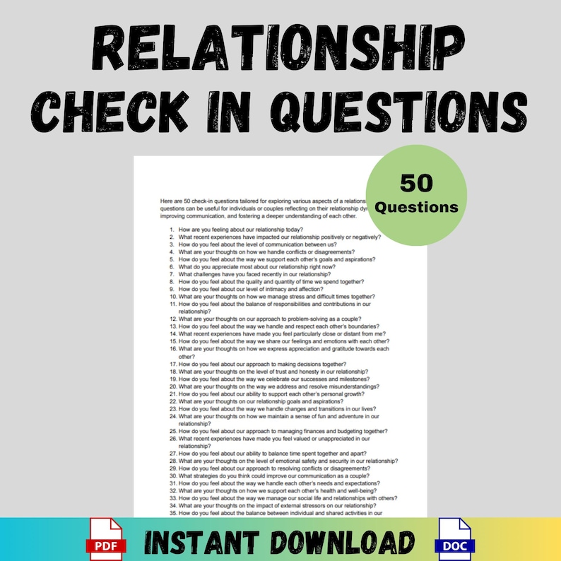 Relationship Therapy Questions Relationship Check in Questions ...