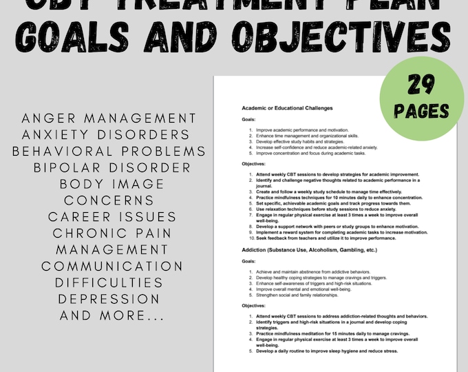 CBT Treatment Plan Goals and Objectives Treatment Planning Tool Therapy ...
