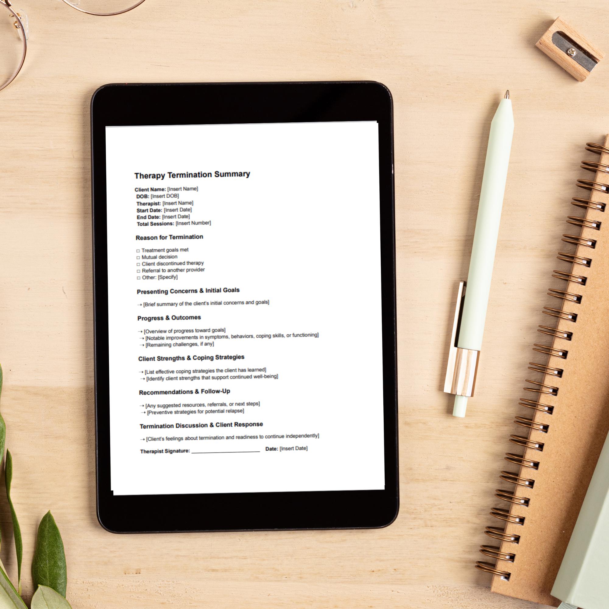 Therapy Termination Summary Template Download Therapist Discharge ...