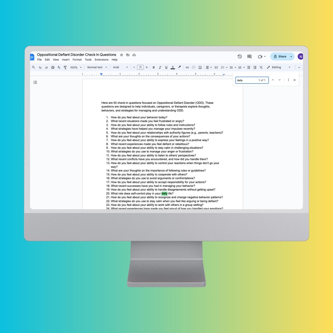 Oppositional Defiant Disorder Therapy Check in Questions Counseling ...