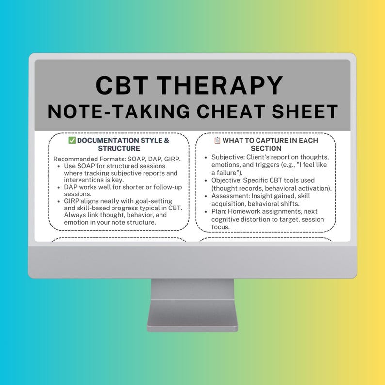 Cognitive Behavioral Therapy CBT Therapy Note-taking Cheat Sheet SOAP ...