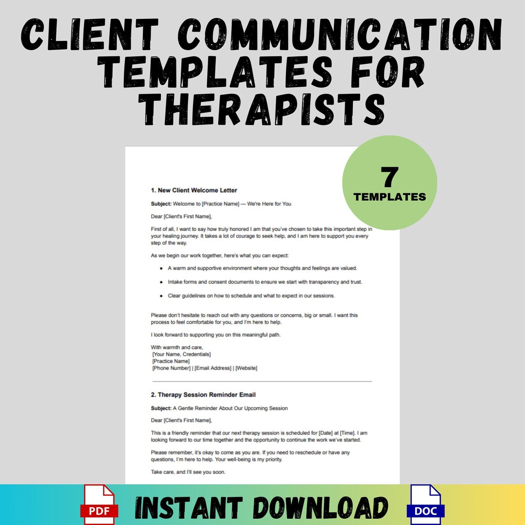 Client Communication Templates for Therapists Mental Health Welcome ...