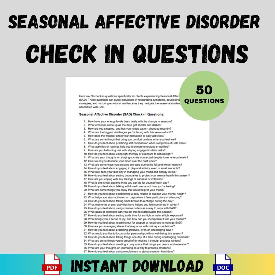 Seasonal Affective Disorder Check in Questions SAD Counseling Tools ...