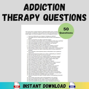 Addiction Recovery Therapy Questions Therapy Tools Printable PDF Word ...