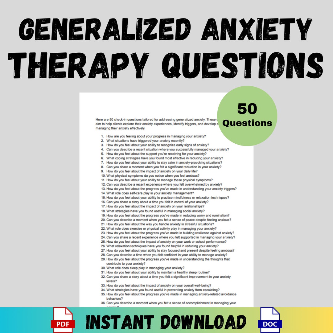 Generalized Anxiety Therapy Questions Therapy Tools Printable PDF Word ...