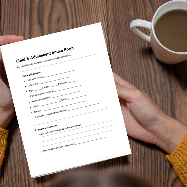 Child Adolescent Intake Form Therapist Tool Counseling Forms Pediatric ...