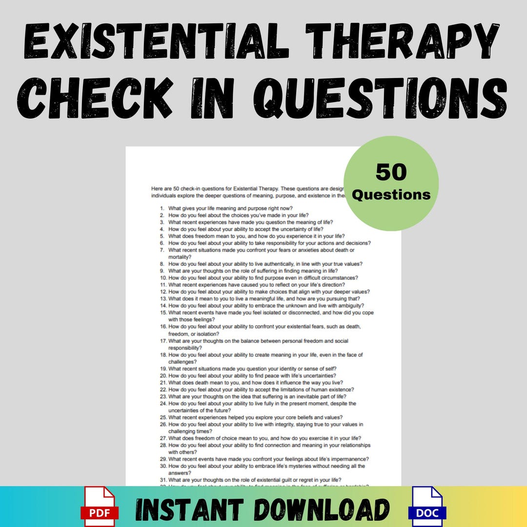 Existential Therapy Check in Questions Counseling Tools Therapist ...