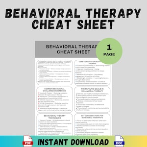 Behavioral Therapy Cheat Sheet PDF Counseling Tool for Therapists ...