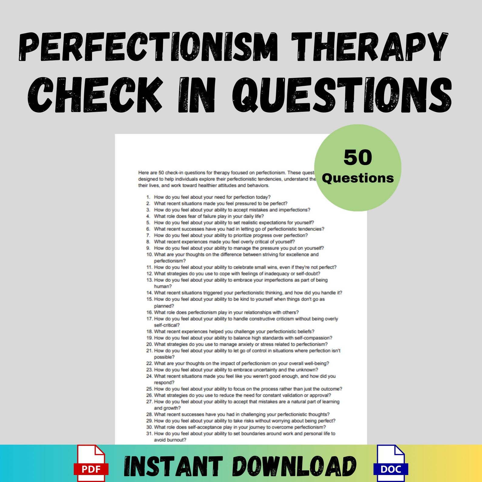 Perfectionism Therapy Check in Questions Counseling Tools Perfectionist ...