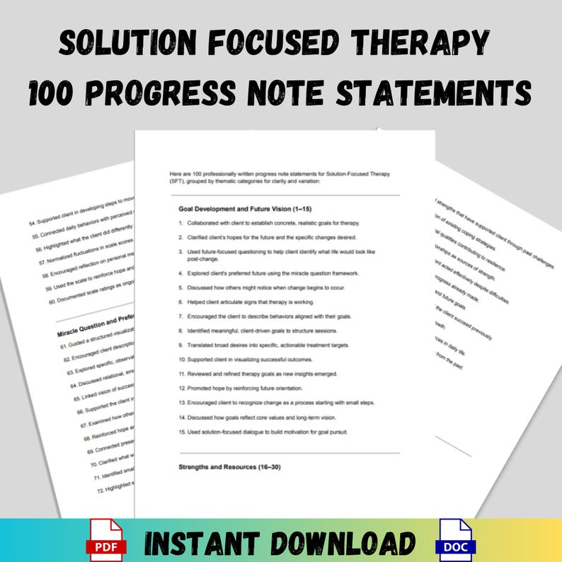 Solution Focused Therapy Progress Notes Editable SOAP Note Templates ...