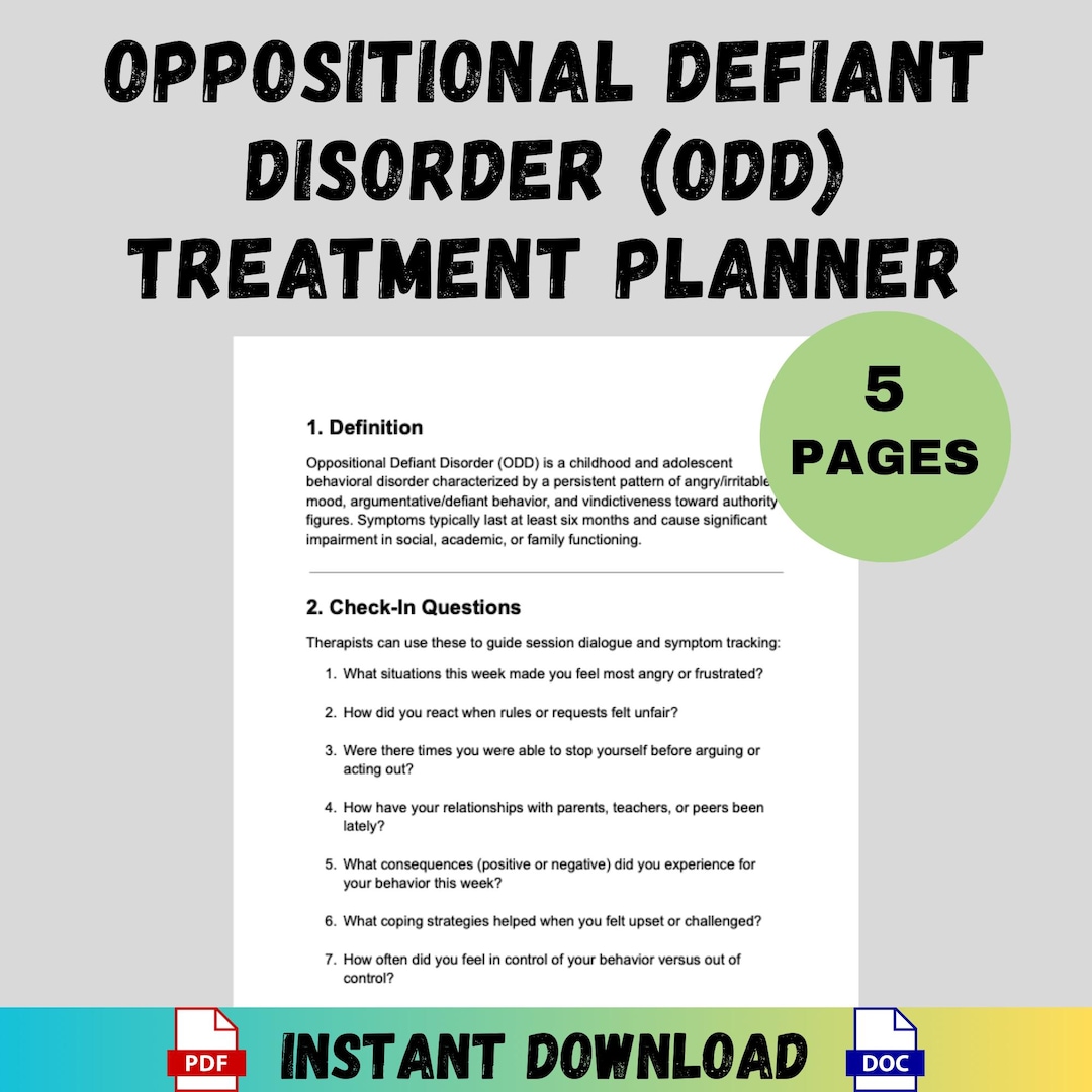 Oppositional Defiant Disorder ODD Treatment Planner for Therapists ...
