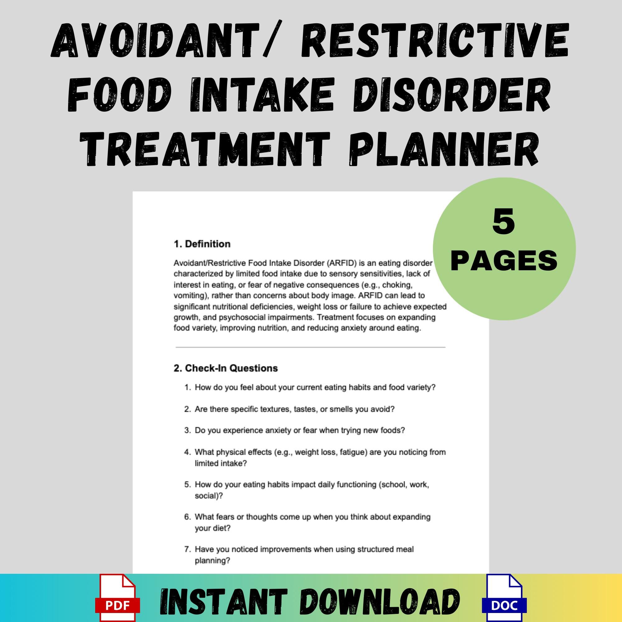 ARFID Treatment Planner Avoidant Restrictive Food Intake Disorder ...