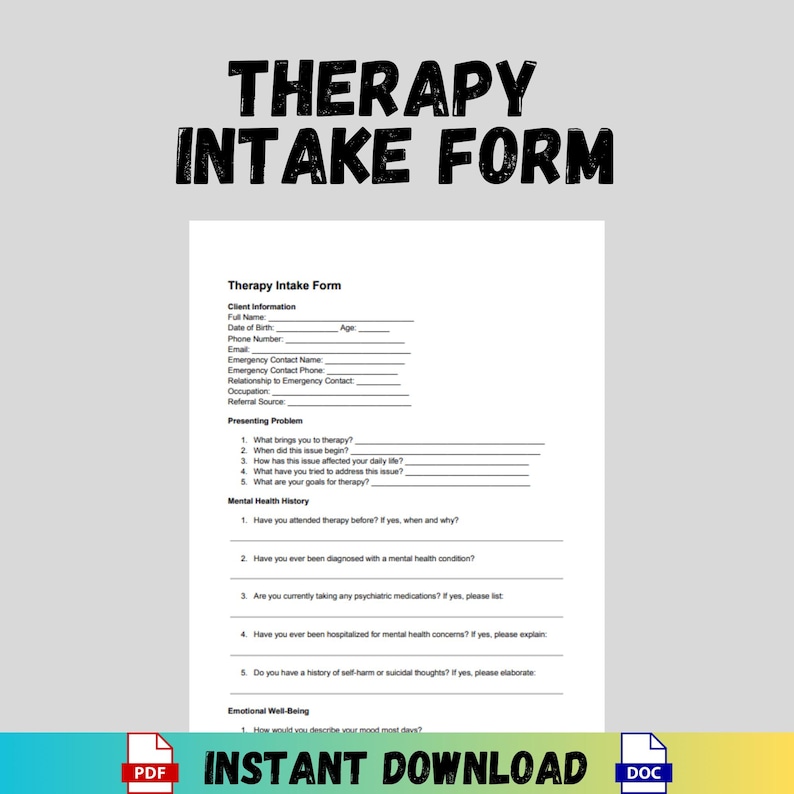 Therapy Intake Form Printable Counseling Client Intake Template ...