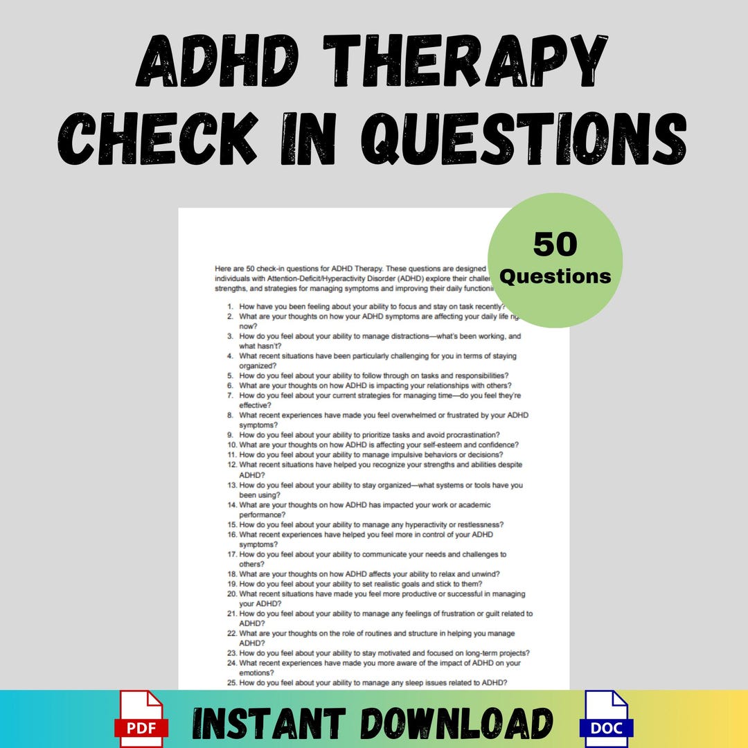 ADHD Therapy Check in Questions ADHD Counseling Tools Mental Health ...