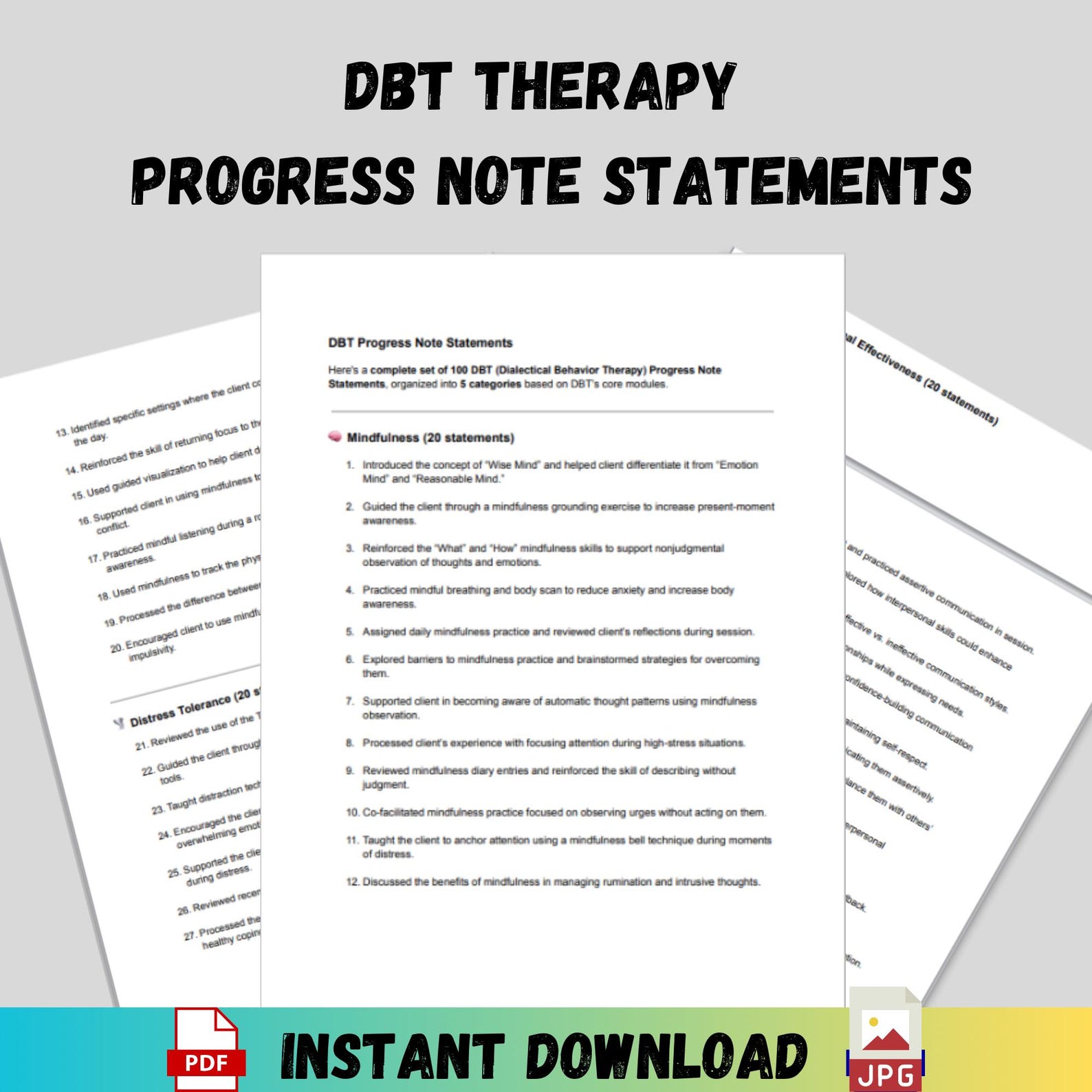 DBT Progress Notes Dialectical Behavior Therapy Statements Therapist ...
