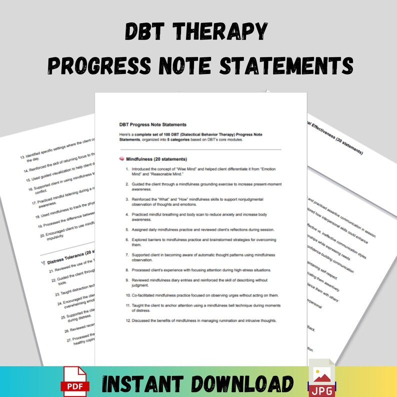 DBT Progress Notes Dialectical Behavior Therapy Statements Therapist ...