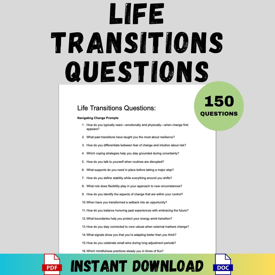 Life Transition Therapy Questions Client Change Support Goals Planning ...