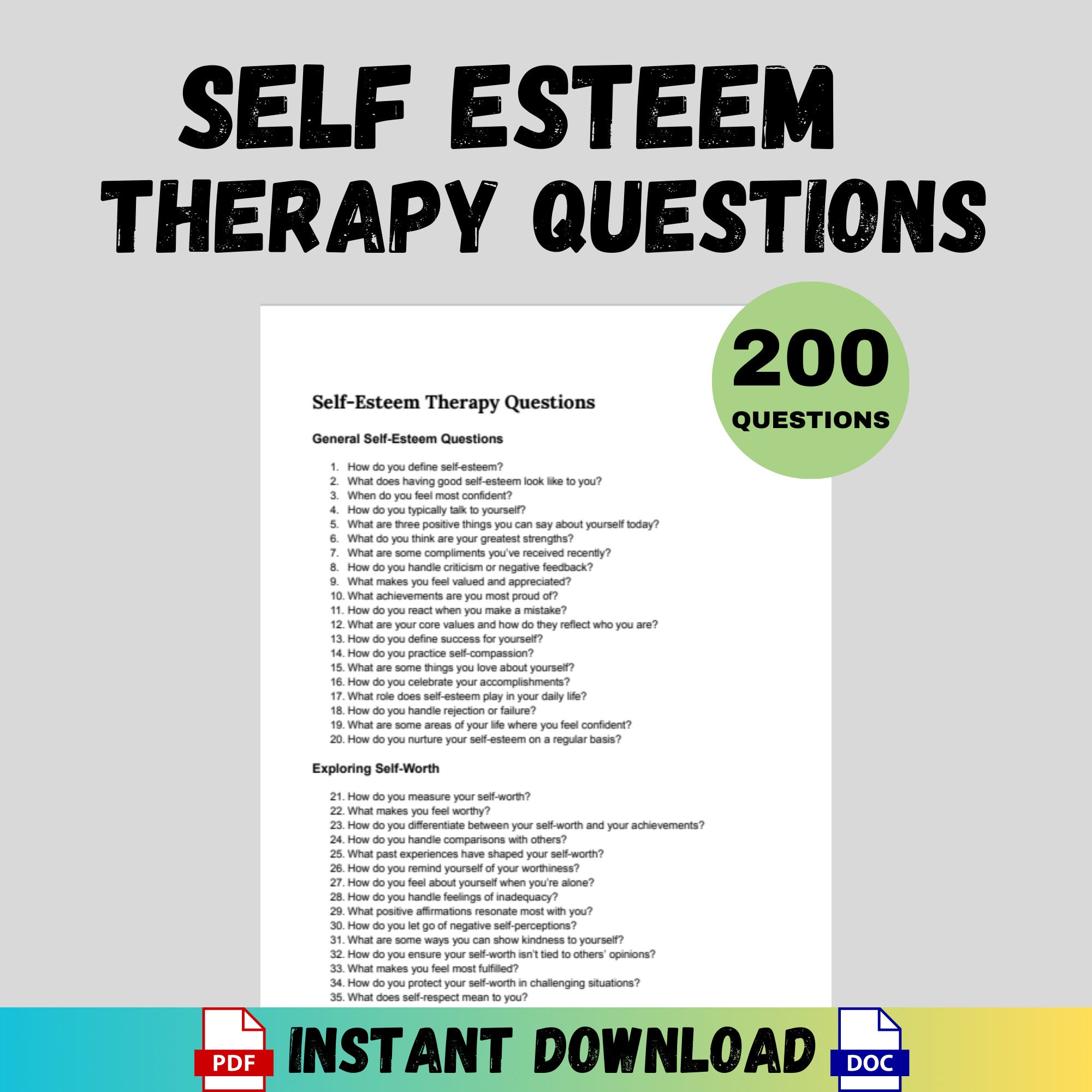 Self Esteem Therapy Questions Confidence Therapy Self Esteem Counseling ...