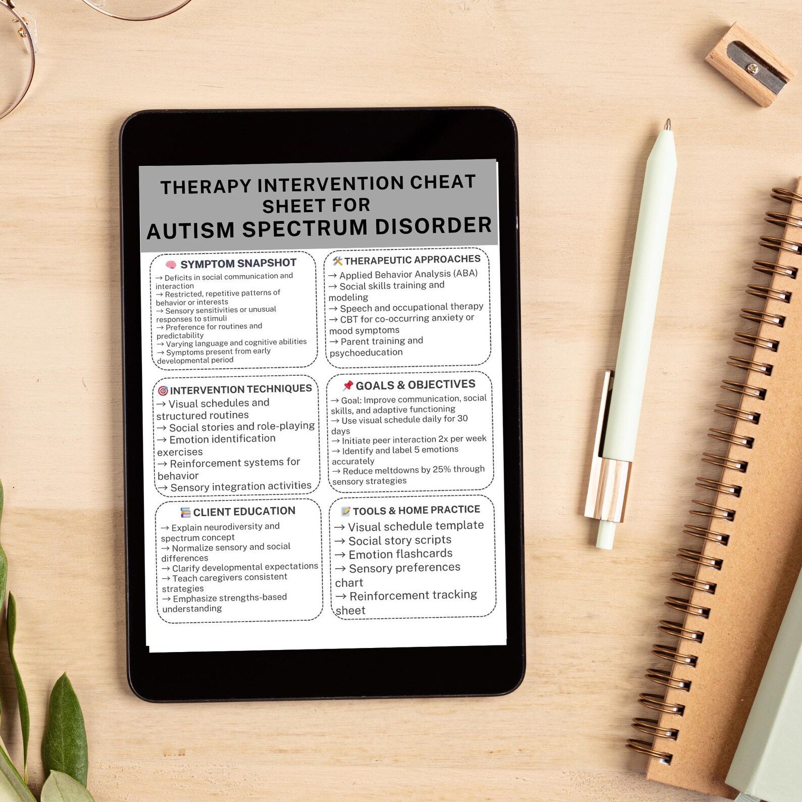 Autism Spectrum Disorder (ASD) Therapy Interventions Cheat Sheet PDF for Counselors CBT Tool ...