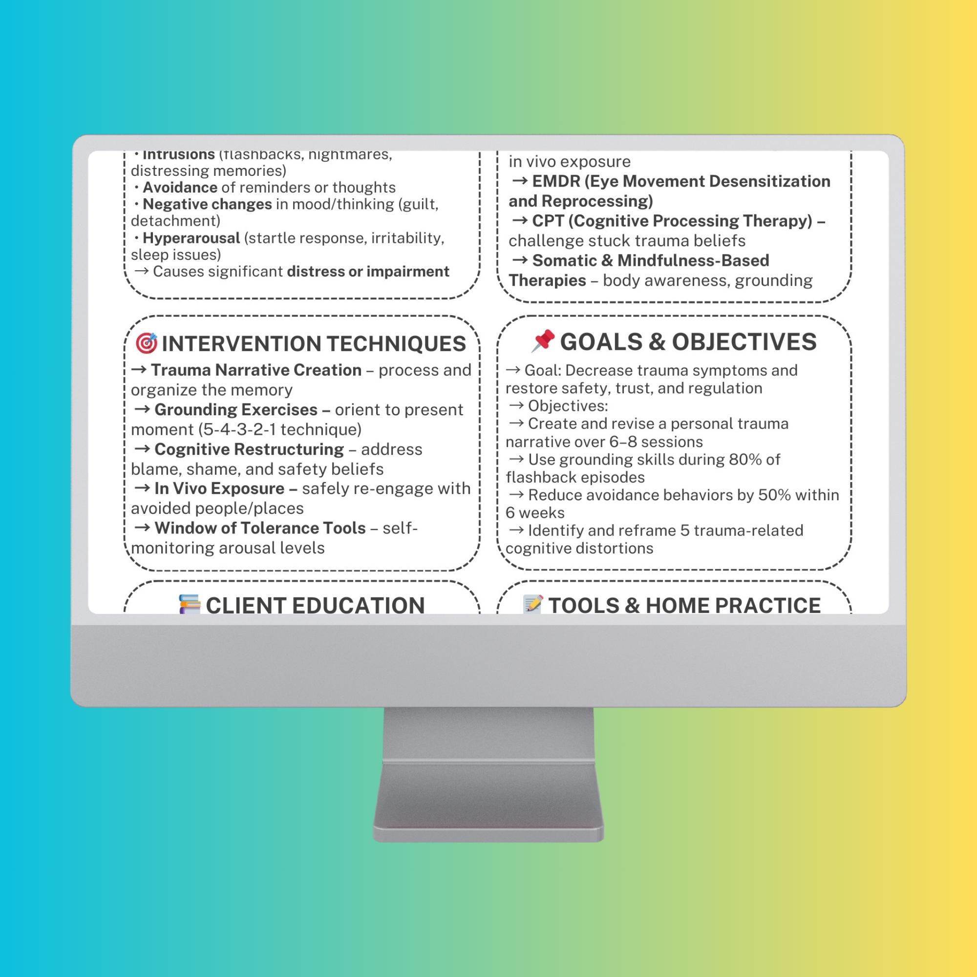 PTSD Therapy Interventions Cheat Sheet PDF Trauma Counseling Tool ...