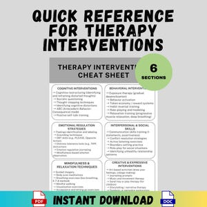 Therapy Intervention Cheat Sheet Printable Counseling Tool Therapist ...