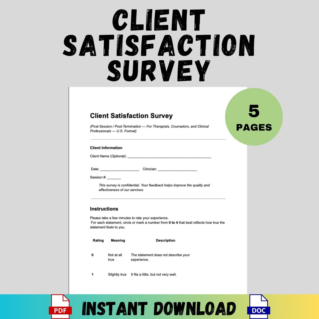 Client Satisfaction Survey Therapist Tool Editable PDF Word Counseling ...