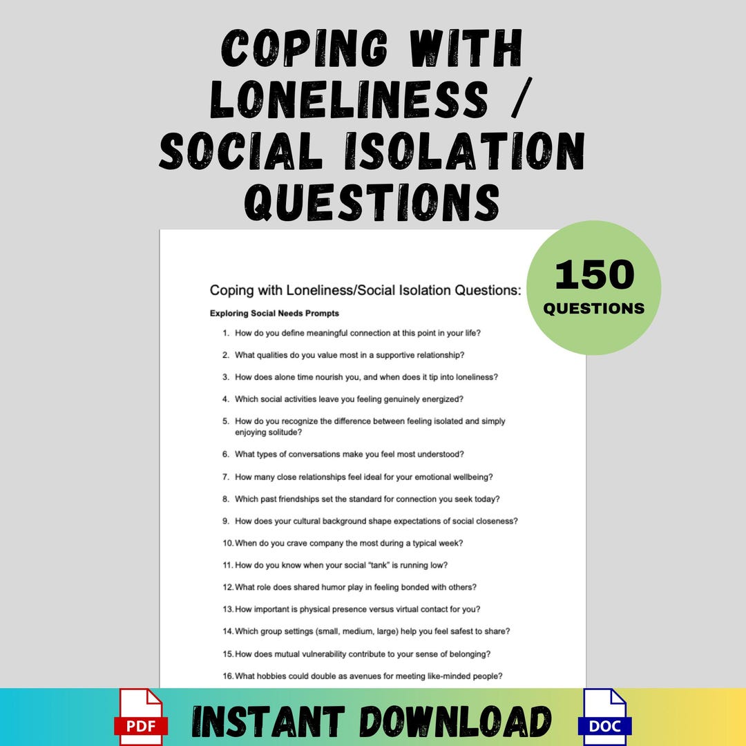 Loneliness Social Isolation Therapy Questions - Coping Prompts Social ...