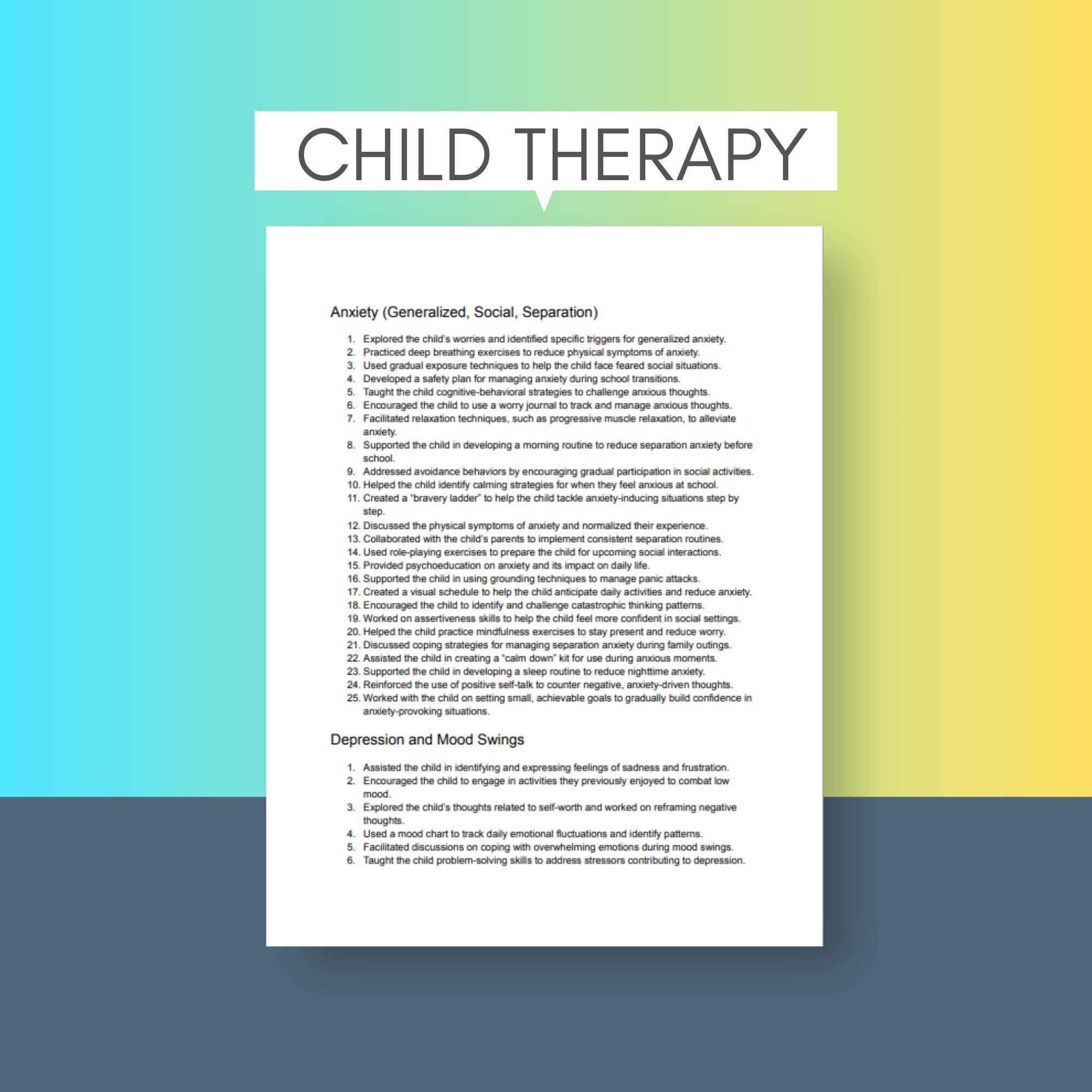 Child Therapy Progress Note Statements Child Therapist Progress Notes ...