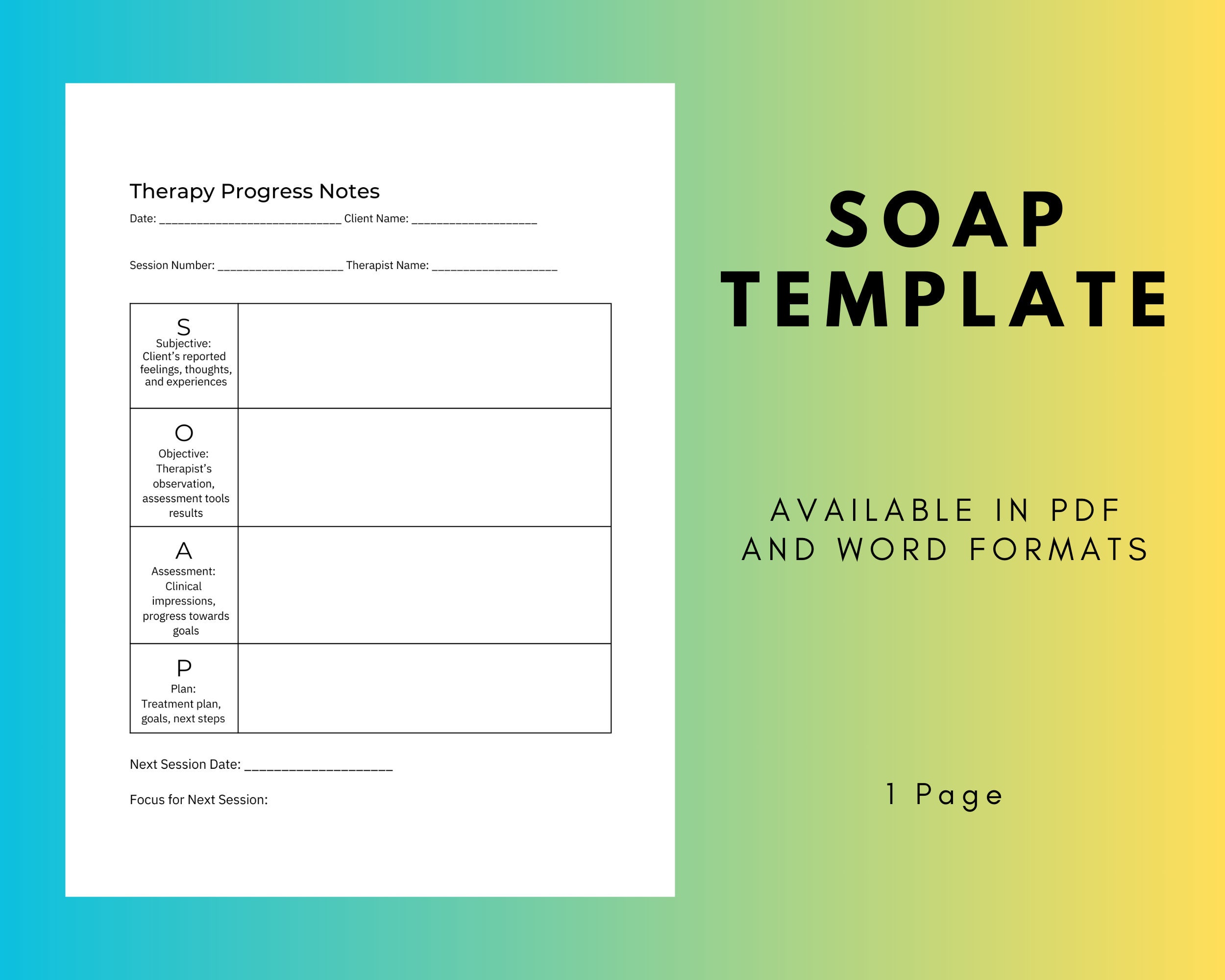Editable SOAP Therapy Notes Progress Template PDF Word Printable ...