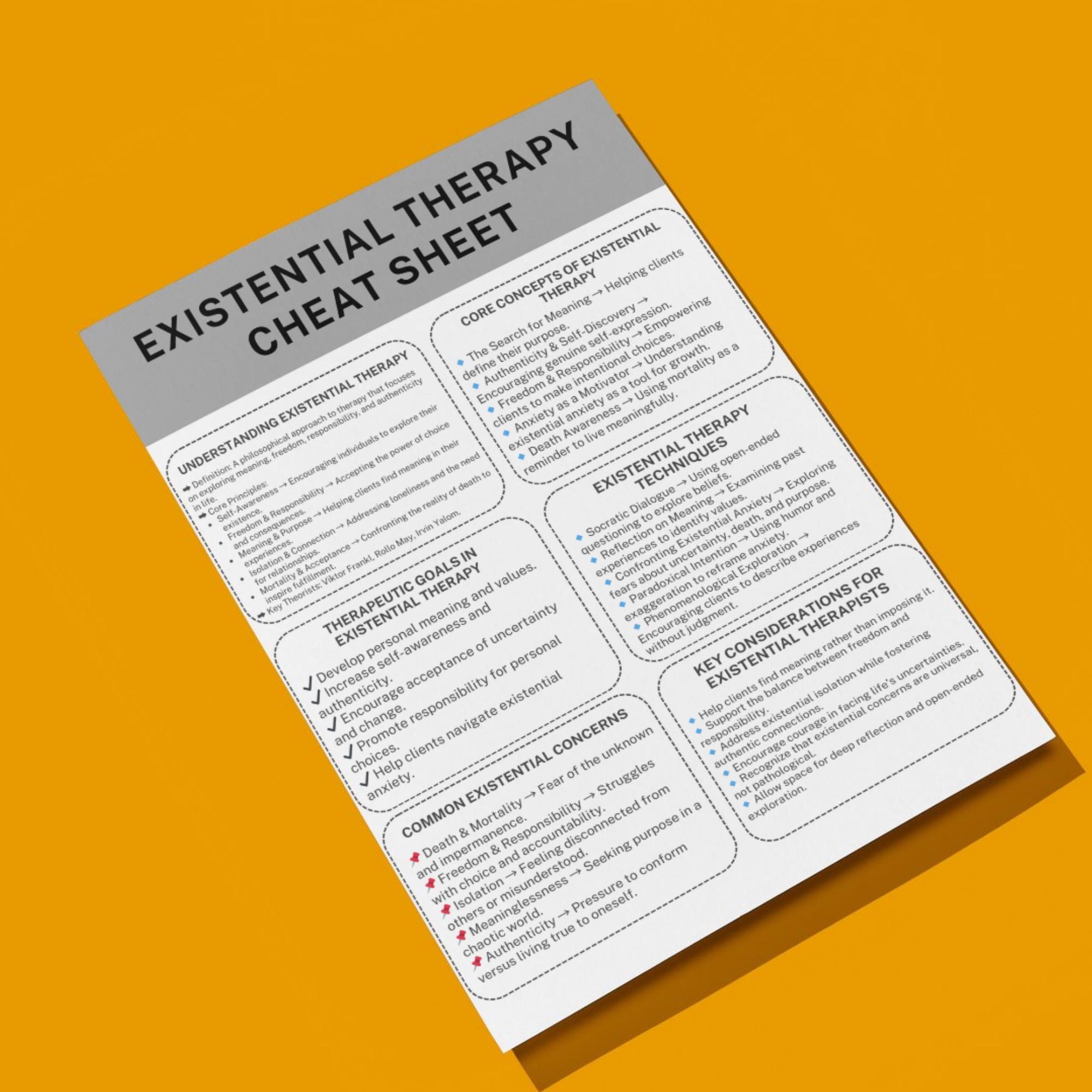 Existential Therapy Cheat Sheet Existential Counseling Guide Therapy ...