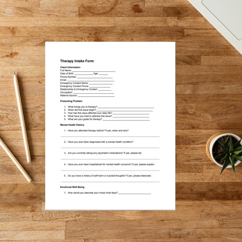 Therapy Intake Form Printable Counseling Client Intake Template ...