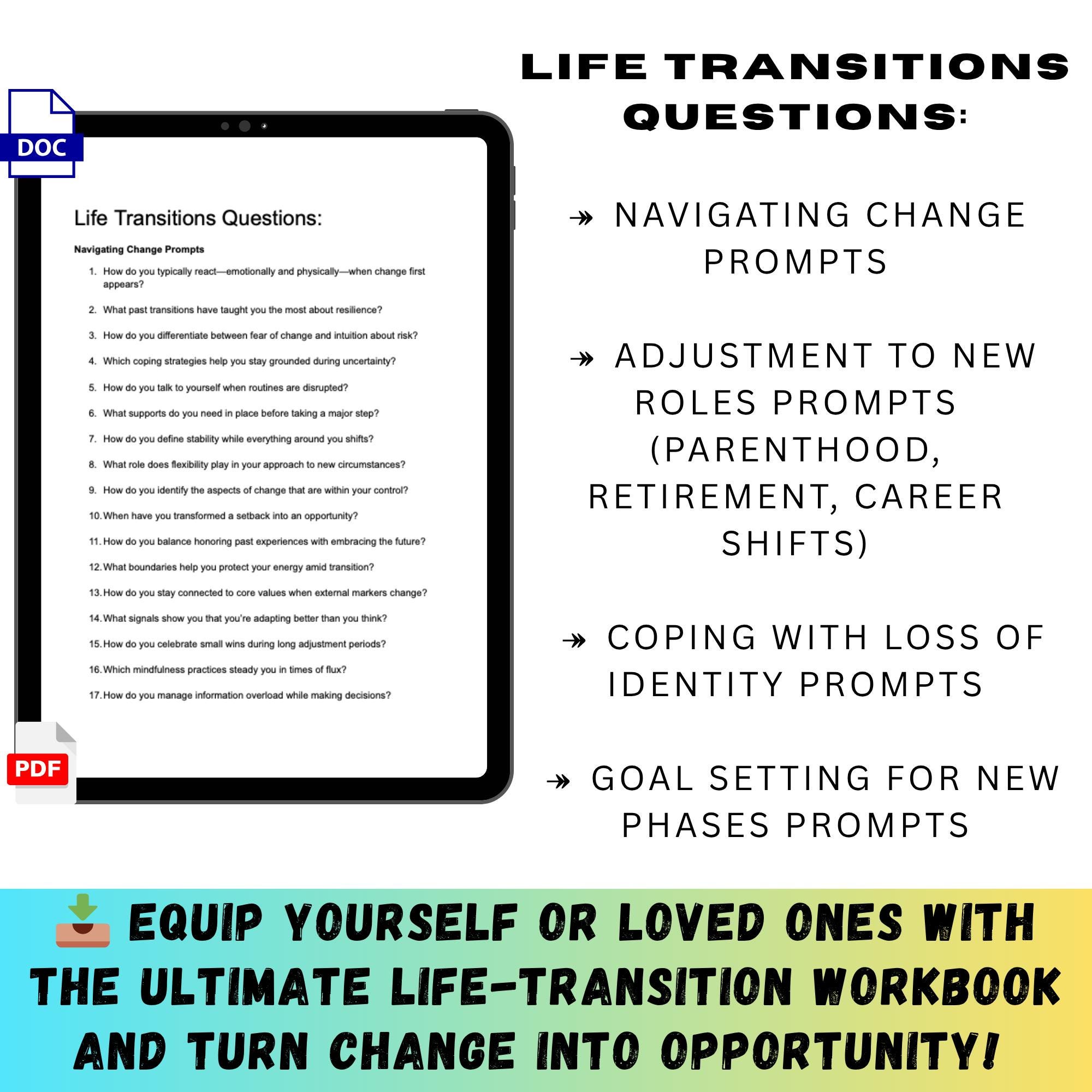Life Transition Therapy Questions Client Change Support Goals Planning ...