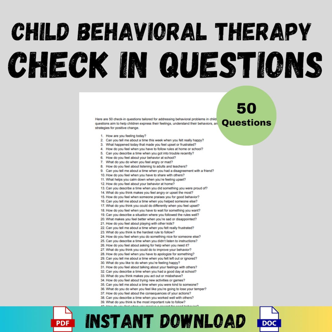 Behavioral Therapy Questions Child Therapy Tools Printable PDF Word Doc ...