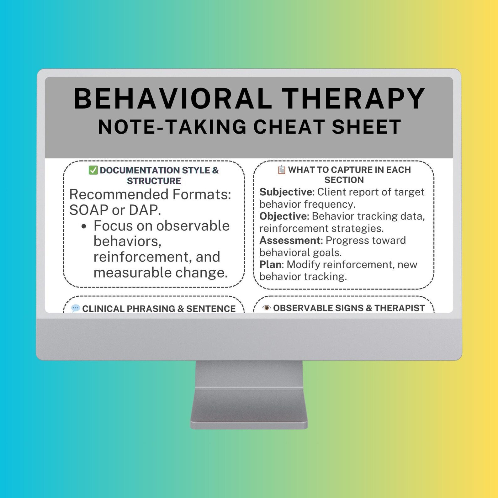 Behavioral Therapy Note-taking Cheat Sheet SOAP DAP Clinical ...