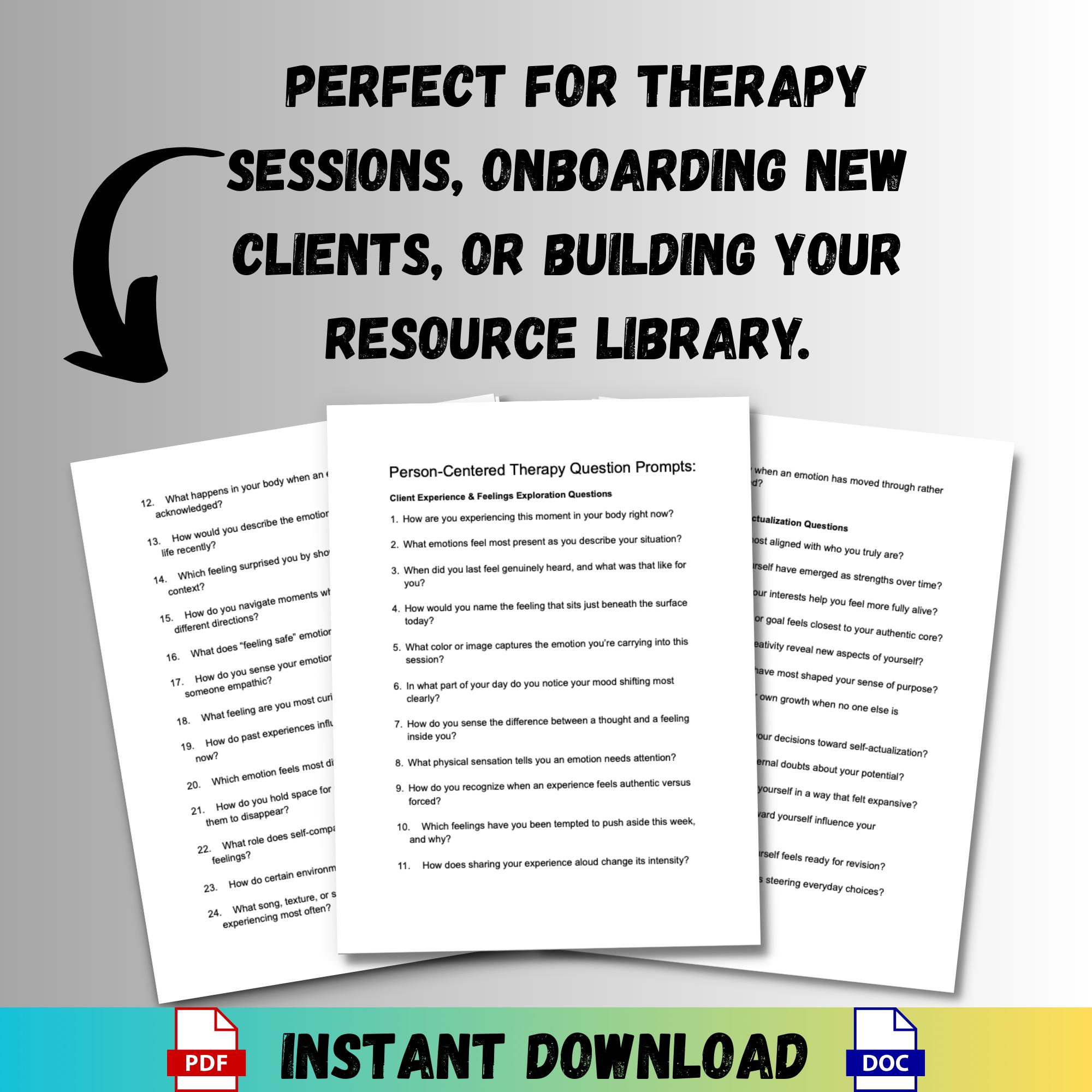 Person Centered Therapy Questions Self Exploration Feelings Counseling ...