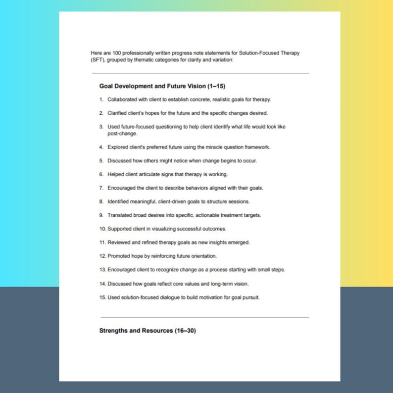 Solution Focused Therapy Progress Notes Editable SOAP Note Templates ...