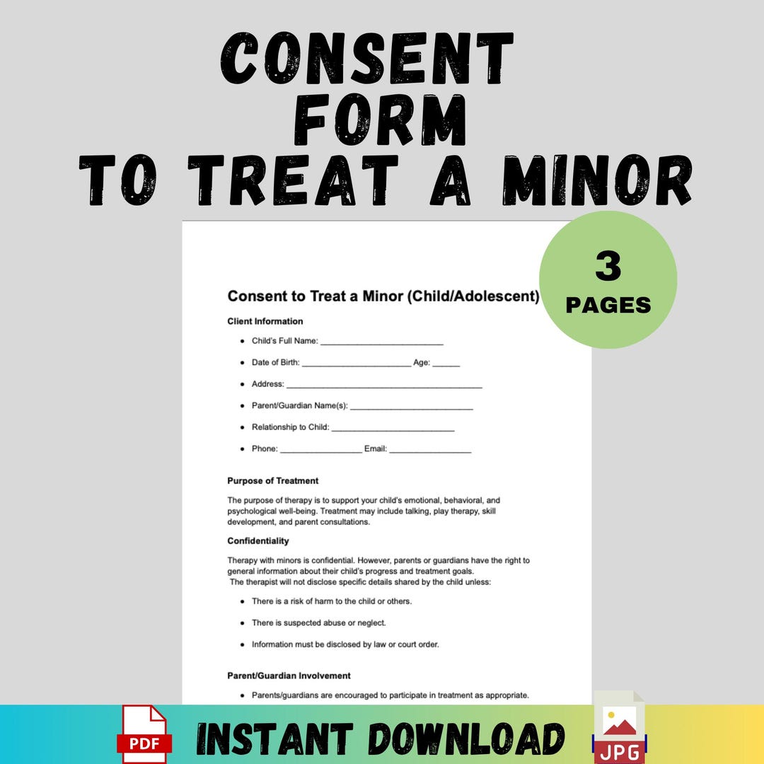 Consent to Treat a Minor Therapist Form Child Adolescent Counseling ...