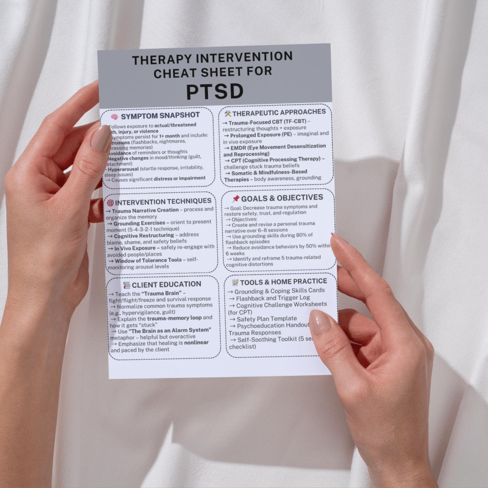 PTSD Therapy Interventions Cheat Sheet PDF Trauma Counseling Tool ...
