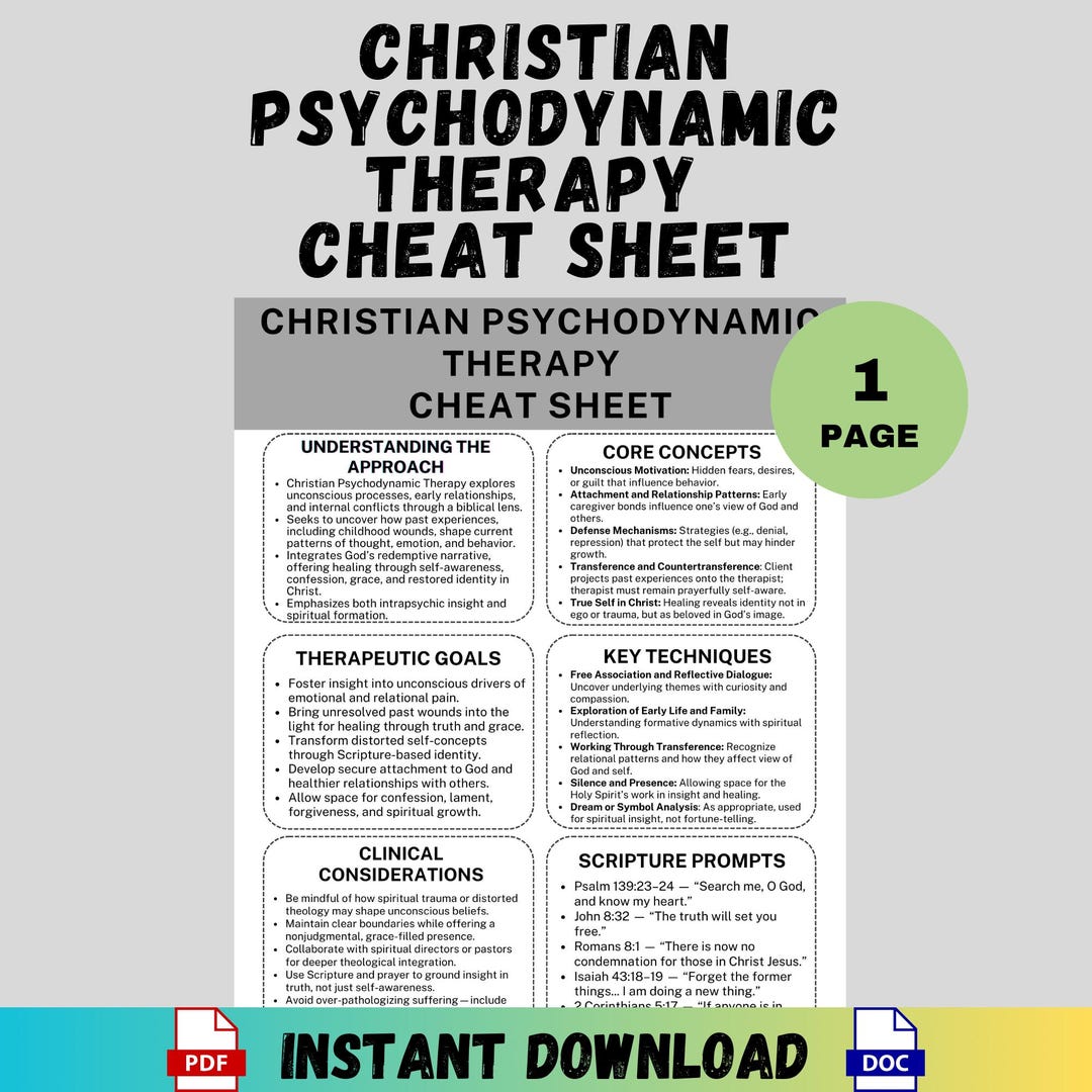 Christian Psychodynamic Therapy Cheat Sheet Christian Counseling Guide ...