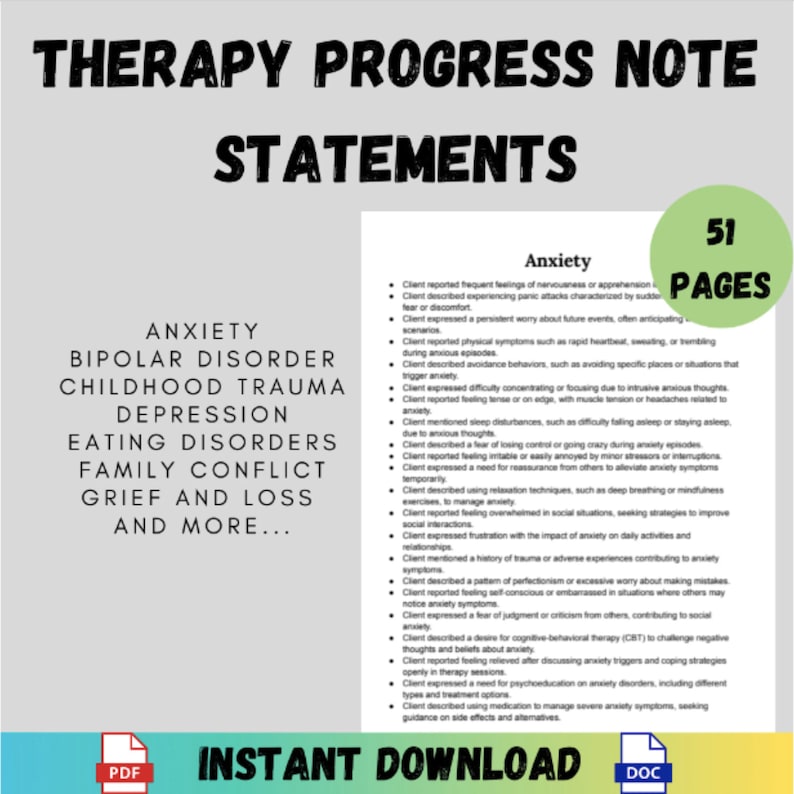 Ultimate Therapy Bundle Progress Note Statements Treatment Plans Goals ...