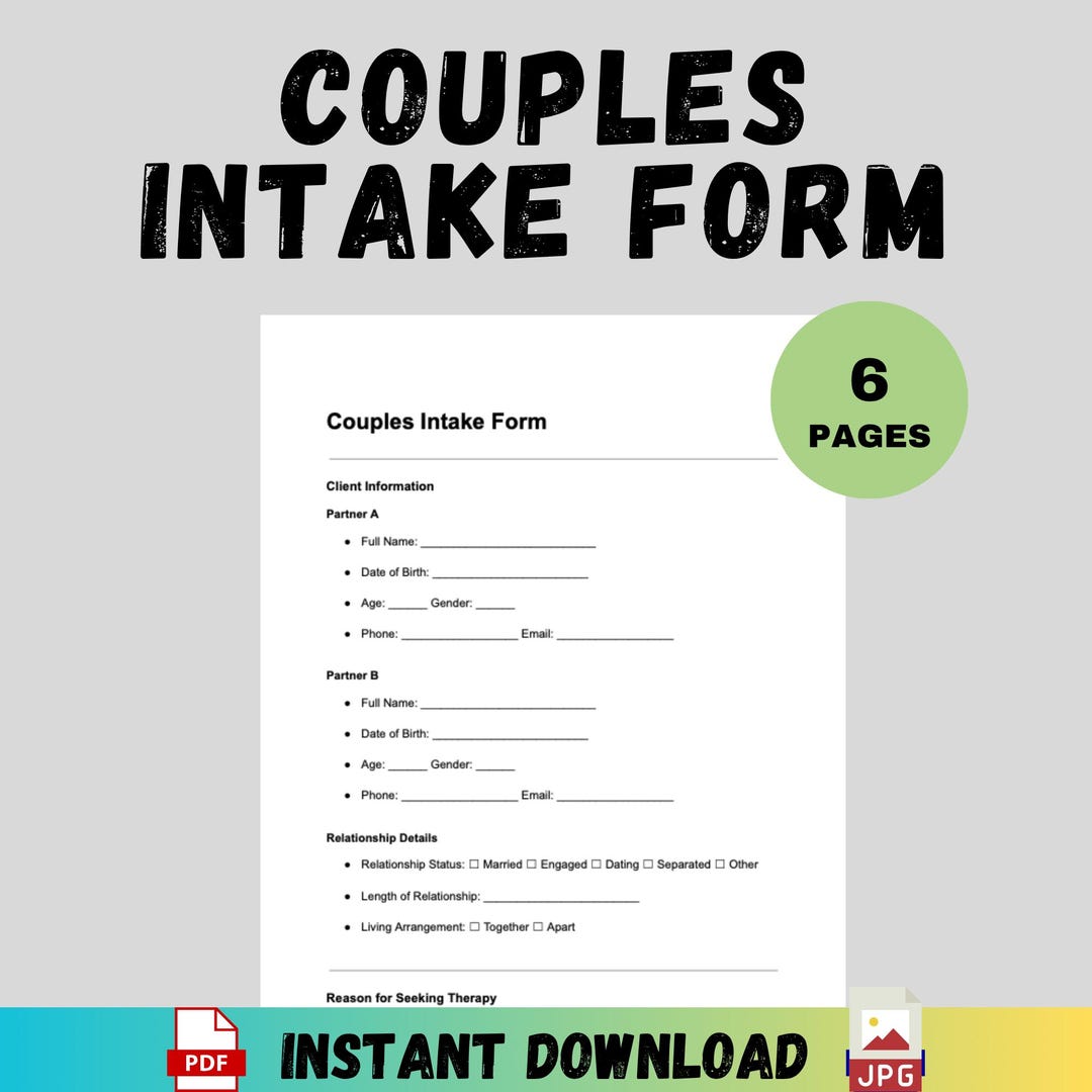 Couples Intake Form Therapist Tool Relationship Counseling Forms ...