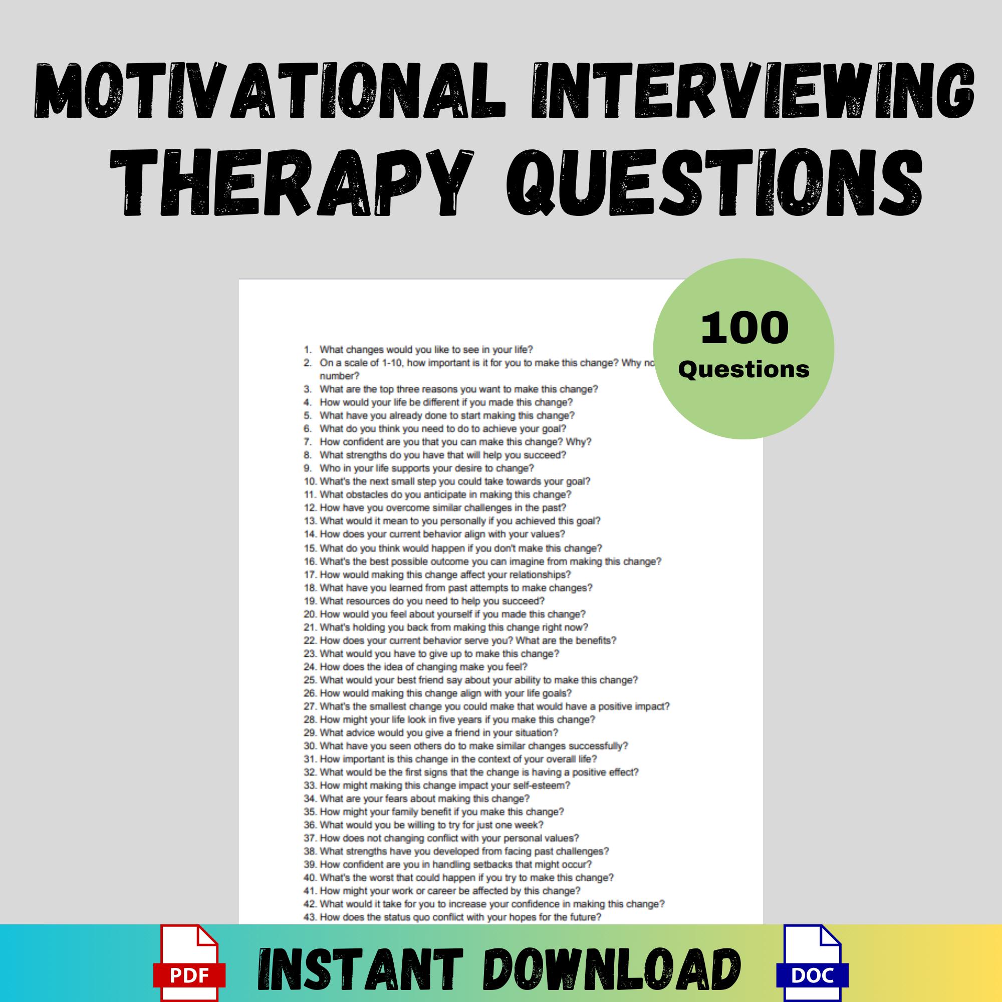 Motivational Interviewing Therapy Questions Counseling Tools Therapist ...