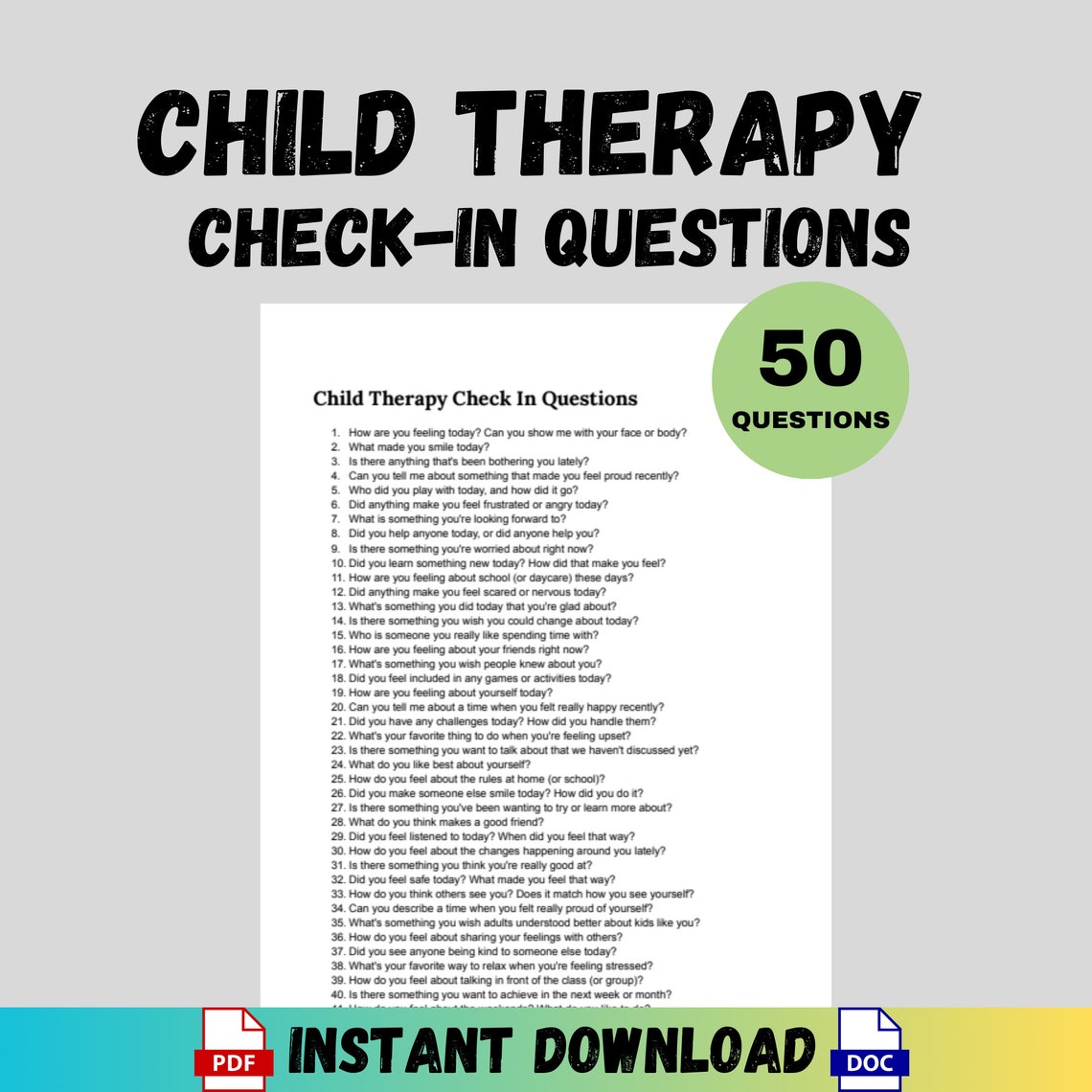 Child Therapy Check in Questions Counseling Tools Therapist Mental ...