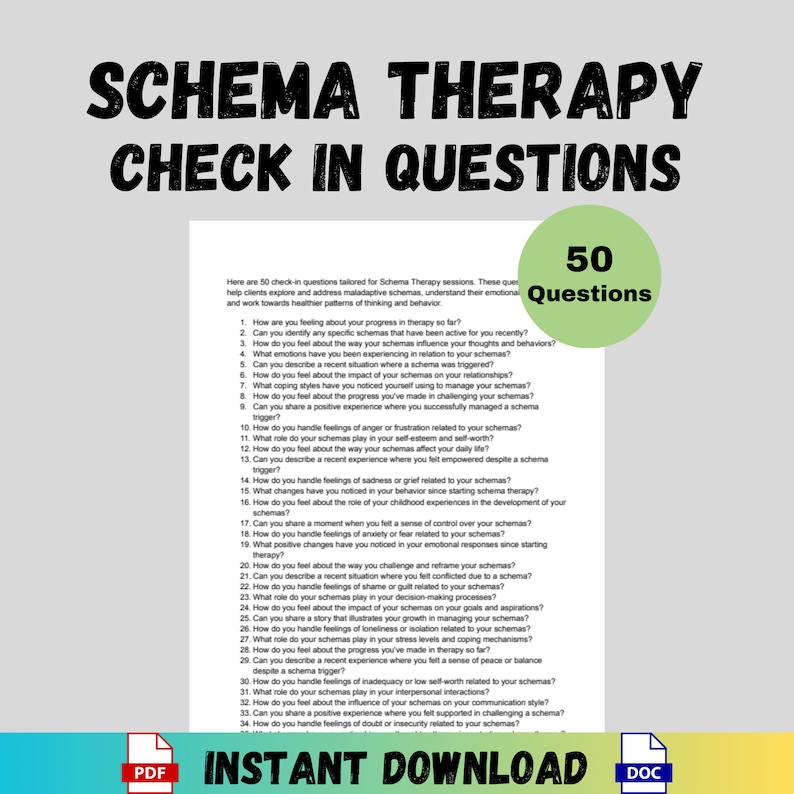 Schema Therapy Check in Questions Counseling Tools Therapist Mental ...