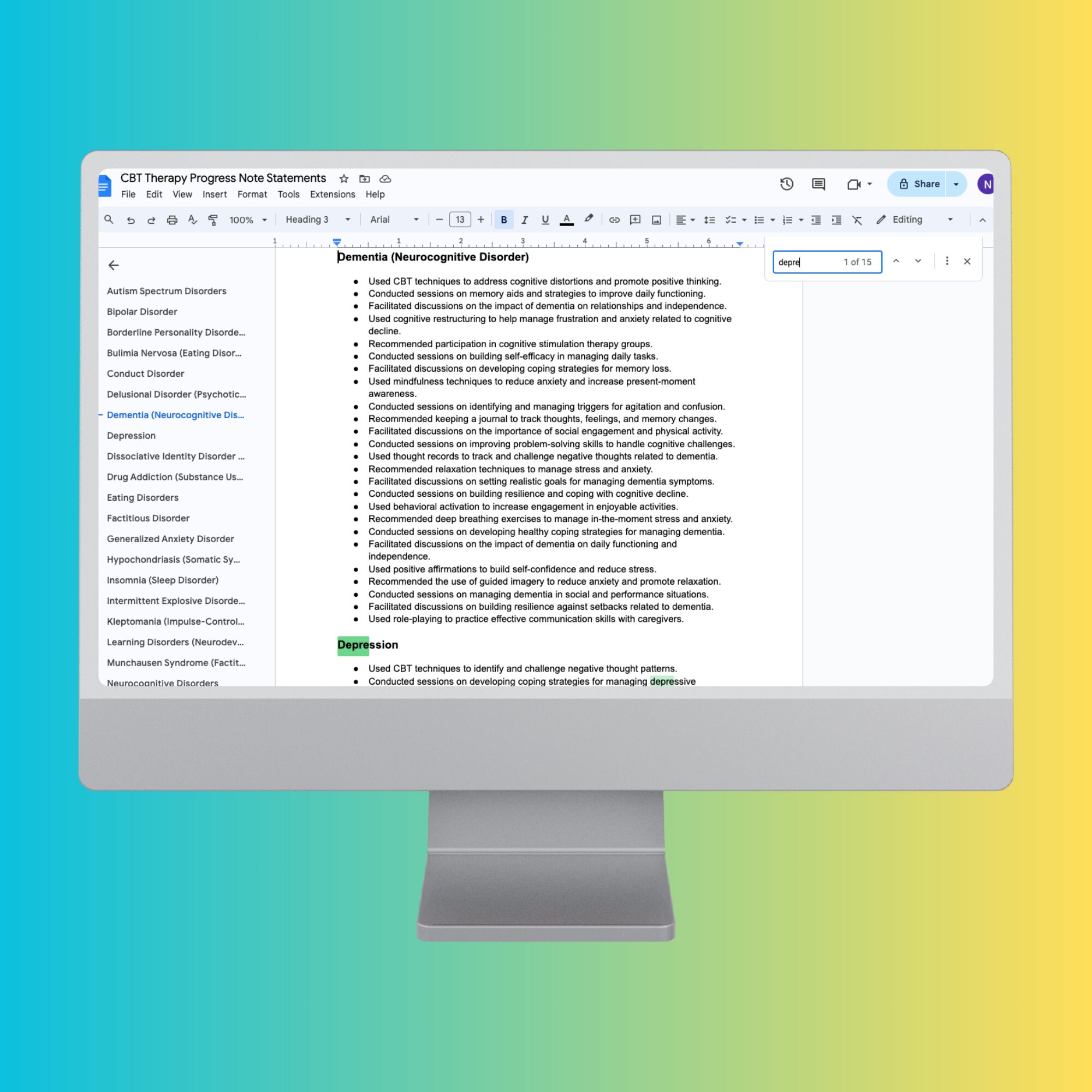 CBT Therapy Progress Note Statements Therapist Progress Notes CBT Notes ...