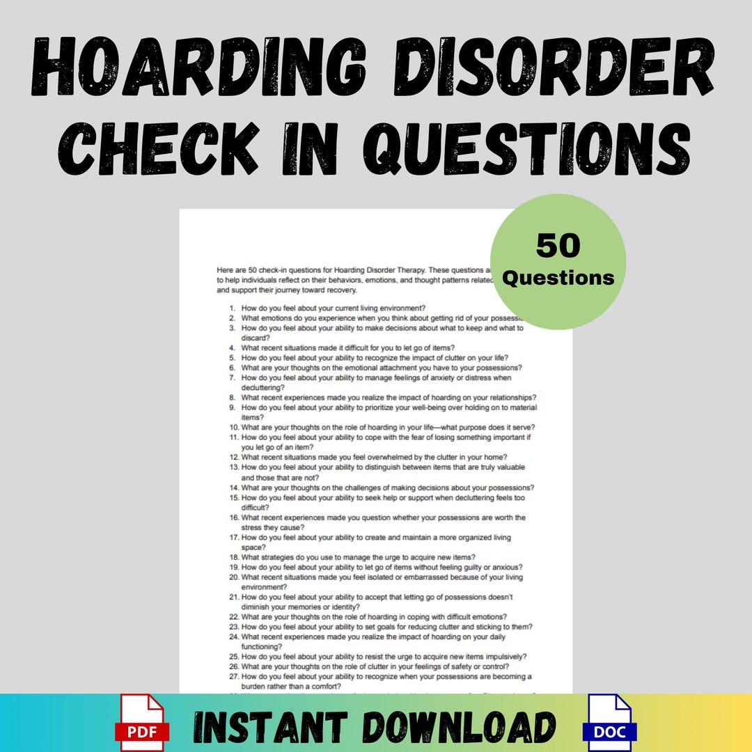 Hoarding Disorder Therapy Check in Questions Counseling Tools Therapist ...