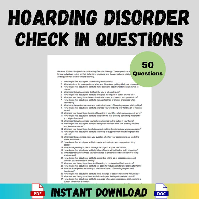 Hoarding Disorder Therapy Check in Questions Counseling Tools Therapist ...