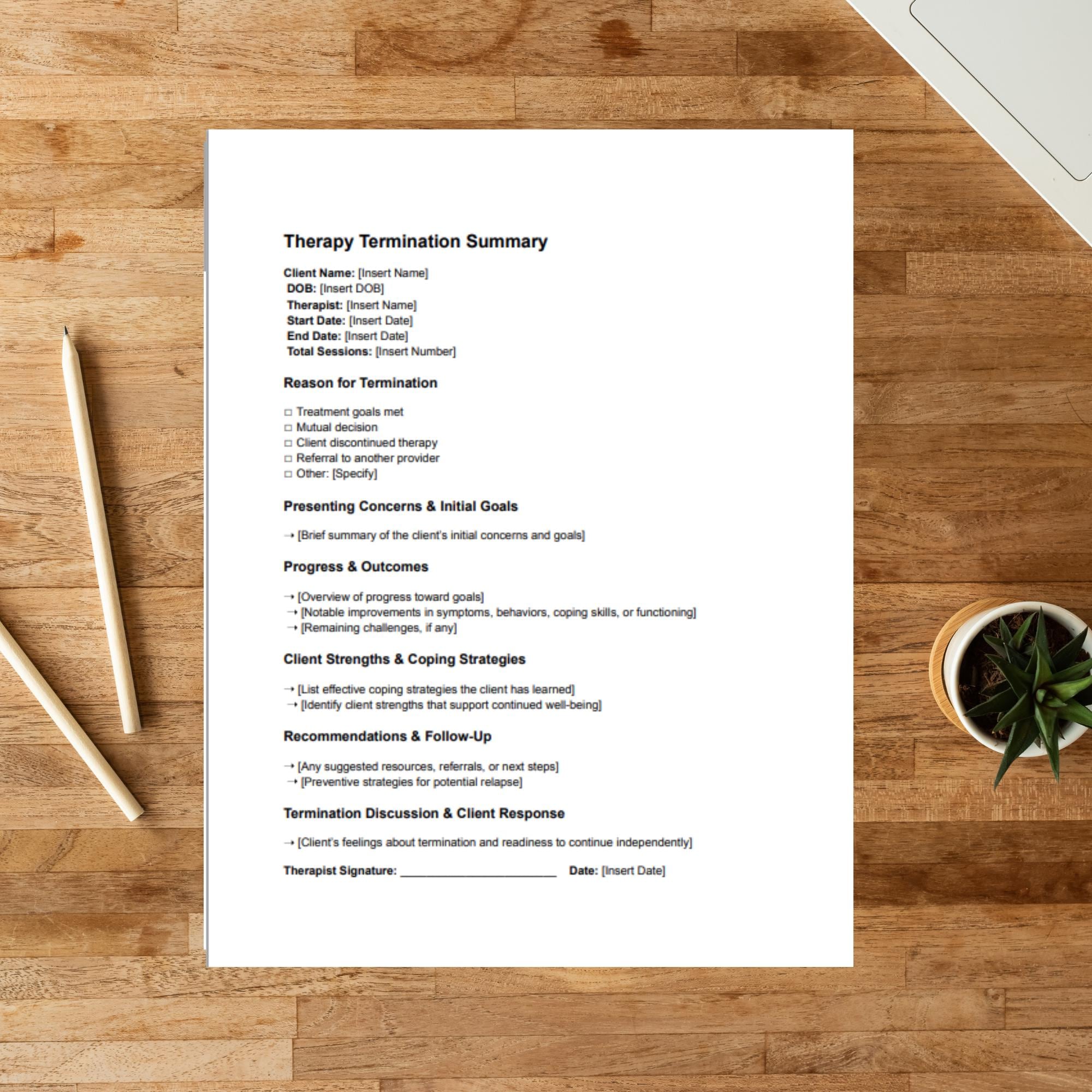 Therapy Termination Summary Template Download Therapist Discharge ...